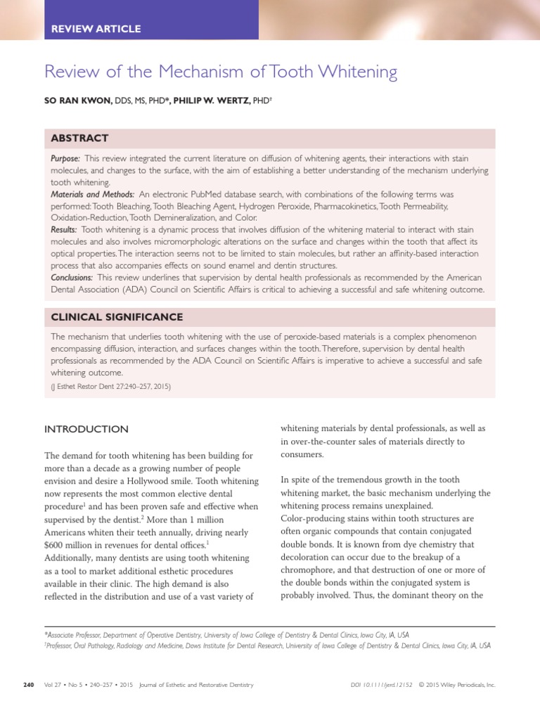 Review of The Mechanism of Tooth Whitening | PDF | Tooth Enamel ...