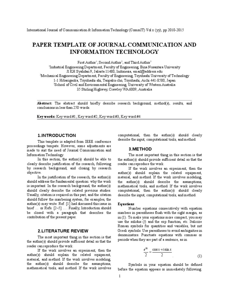 Journal CommIT Vol x (yy) 2010-2015 | PDF | Ellipsis | Abstract (Summary)
