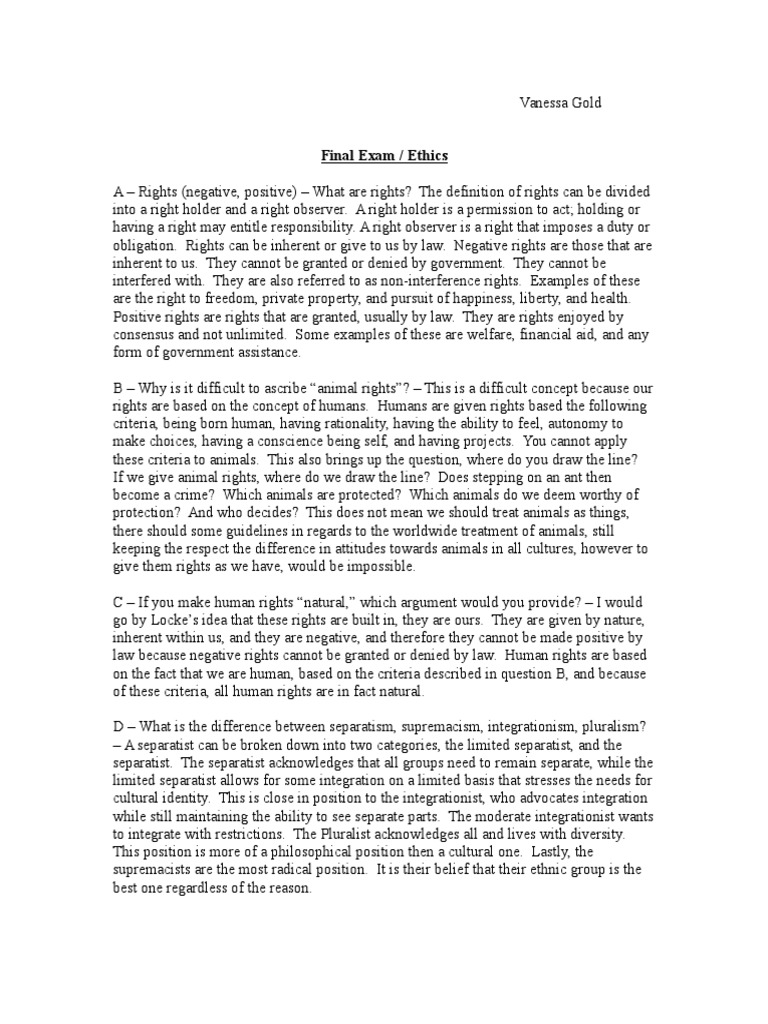 Final Exam / Ethics | PDF | Rights | Metaphysics