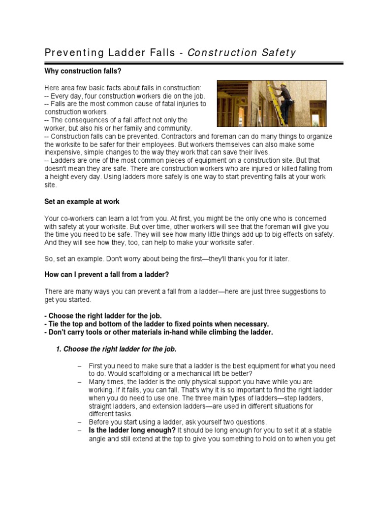 Preventing Ladder Falls - Construction Safety: 1. Choose The Right ...
