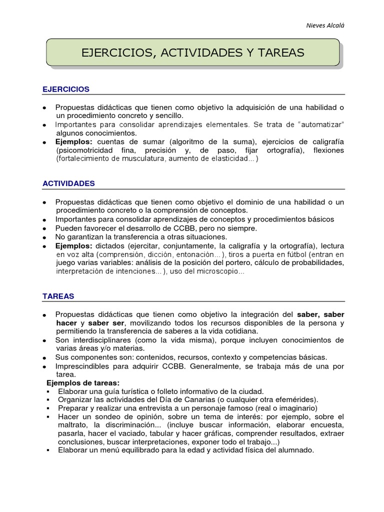 Diferencia Entre Ejercicio Actividad y Tarea | PDF | Aprendizaje ... Diferencia Entre Ejercicio Actividad y Tarea | PDF | Aprendizaje ...
