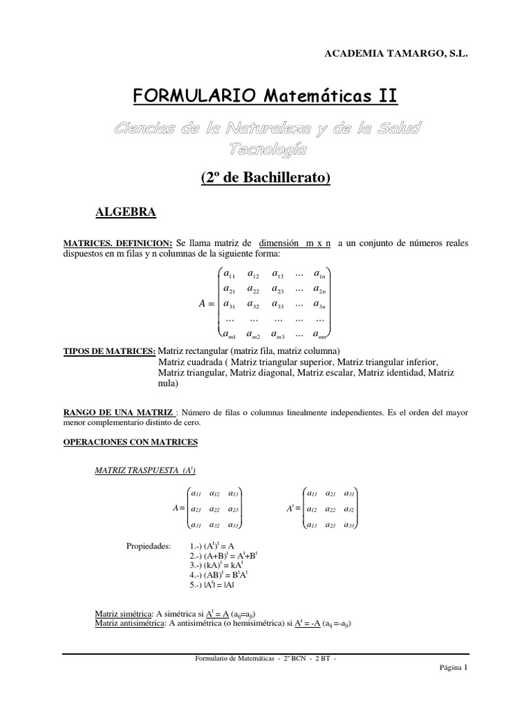 Formulario Matematicas 2 PDF | PDF