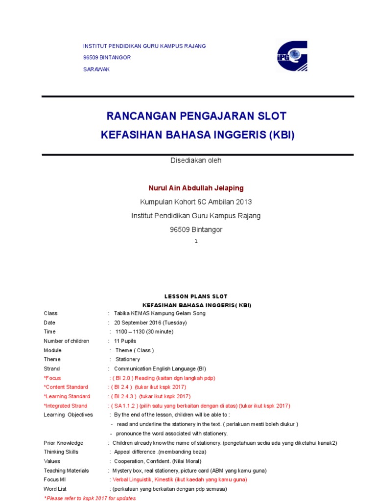 Rph Kbi - Stationery | Lesson Plan | Epistemology