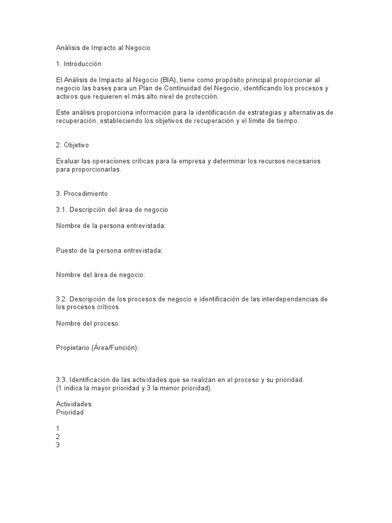 Análisis de Impacto Al Negocio | Tecnología | Tecnología (general)