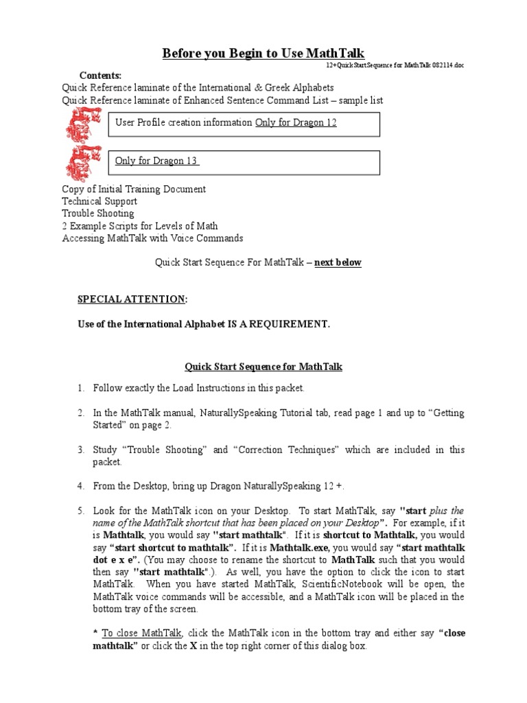 Before You Begin To Use Mathtalk | PDF | Icon (Computing) | System Software