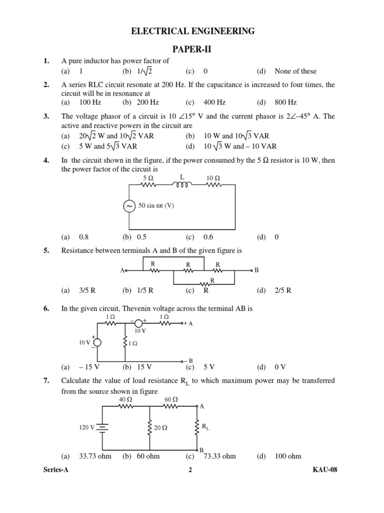 Kau-08 Ele. Engg. - II Set-A | PDF | Teaching Methods & Materials