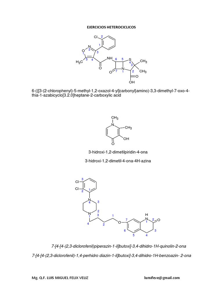 HETEROCICLICOS-ejercicios 1-1 - 30 0 | PDF | Sustancias químicas ...