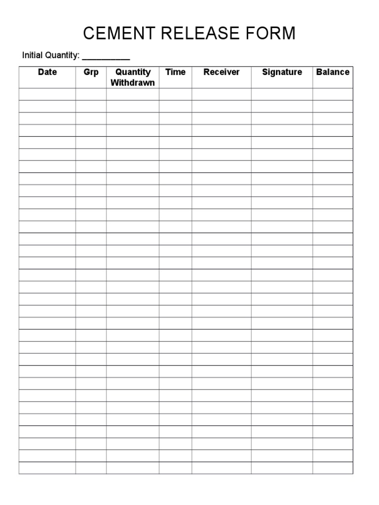 Cement Release Form Template | PDF