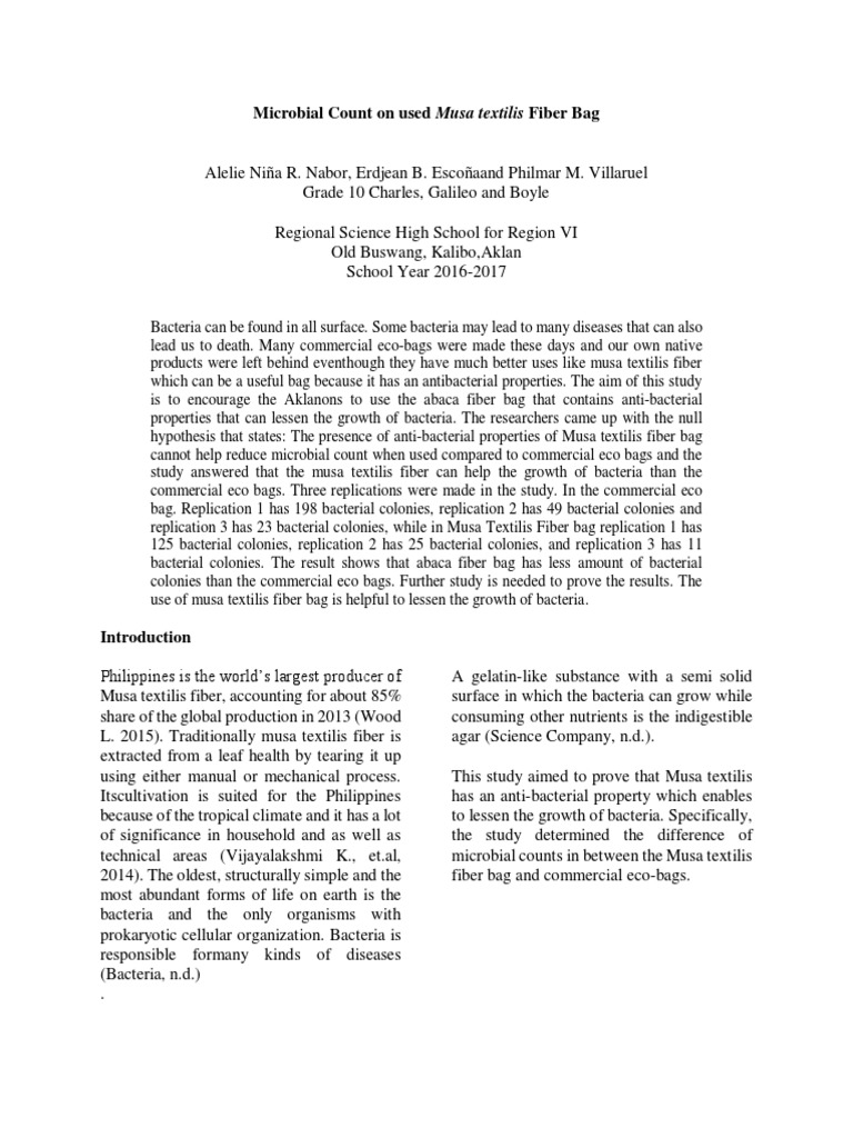Microbial Count On Used Musa Textilis Fiber Bag | PDF | Bacteria ...