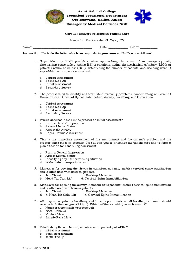 Exam | PDF | Major Trauma | Emergency Medical Services
