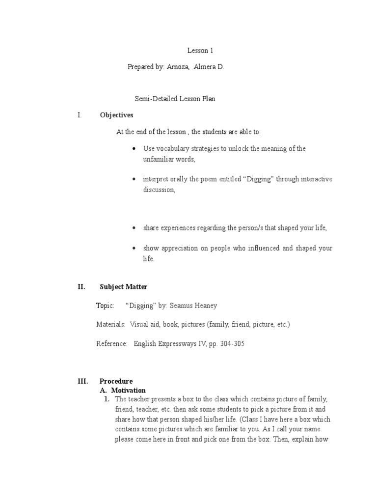 Arnozas Poetry Lesson Plan MR - Jamon | PDF | Lesson Plan | Poetry