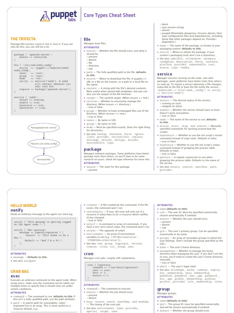 Puppet Core Types Cheatsheet PDF | PDF