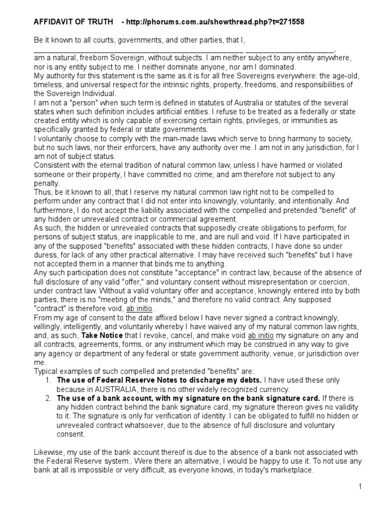 Affidavit of Truth | PDF | Citizenship | Sovereignty