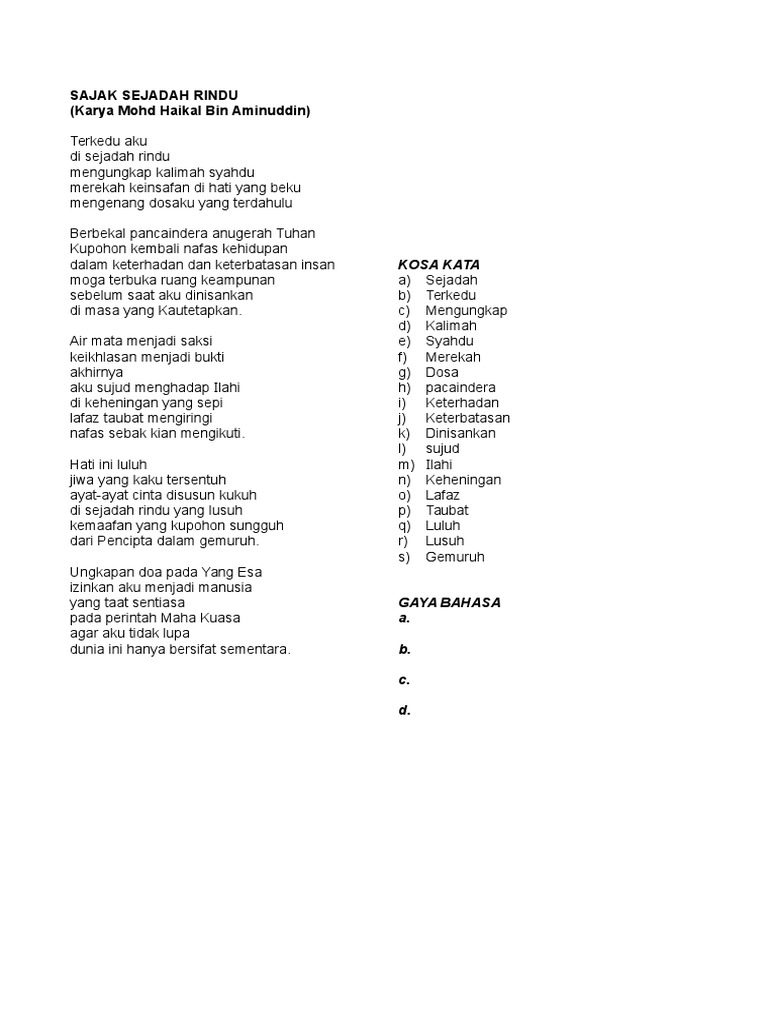 Sajak Sejadah Rindu | PDF