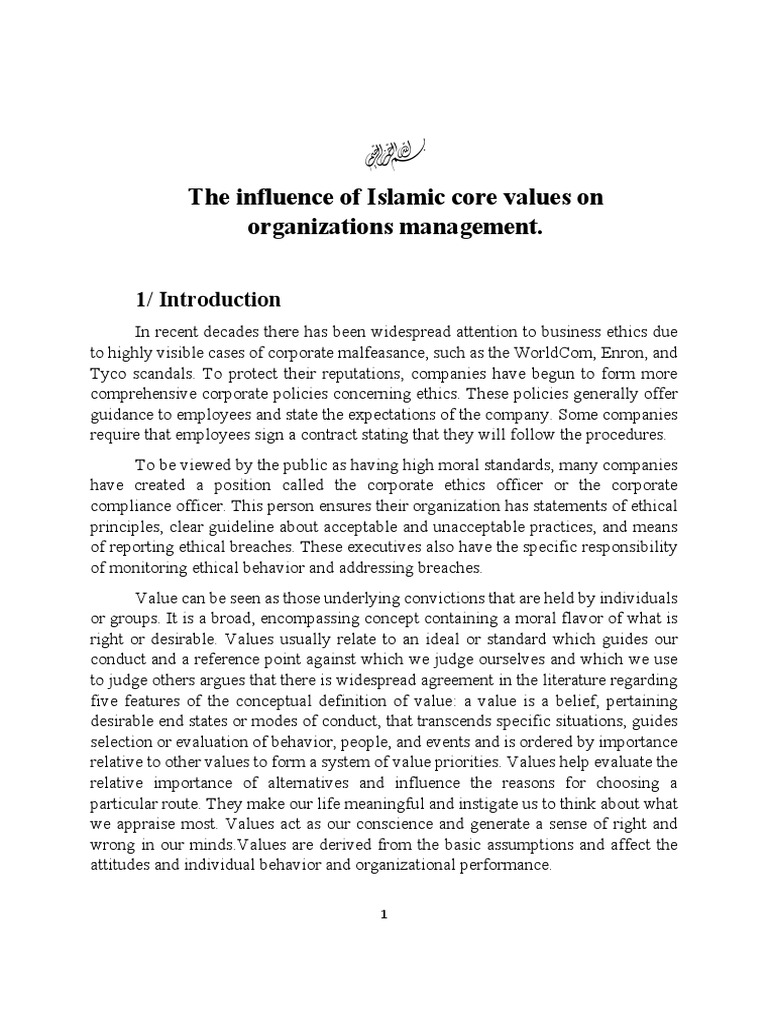 The Influence of Islamic Core Values | PDF | Value (Ethics) | Leadership