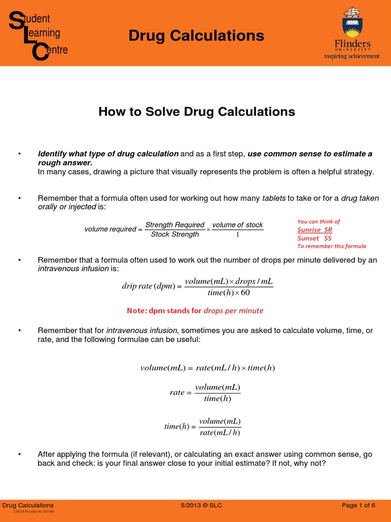 Drug Calculations | PDF | Intravenous Therapy | Tablet (Pharmacy)