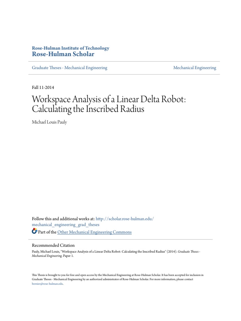 Workspace Analysis of A Linear Delta Robot - Calculating The Inscribed ...