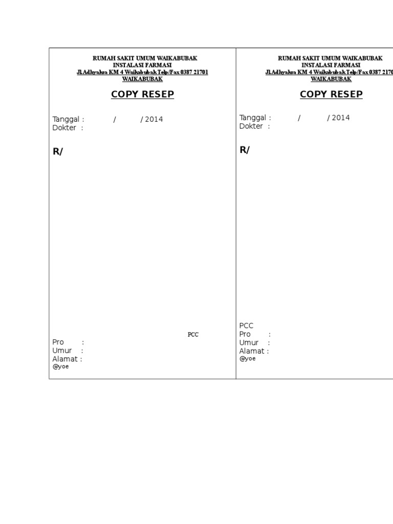 Contoh Copy Resep Rumah Sakit | PDF