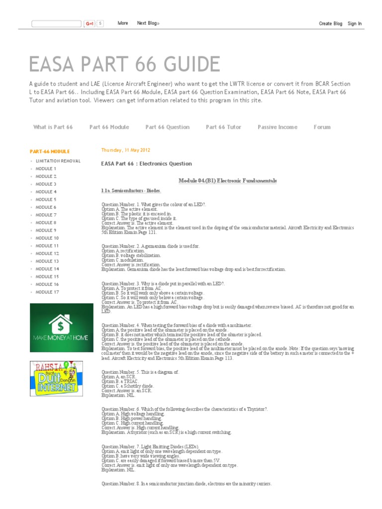 EASA PART 66 GUIDE - EASA Part 66 - Electronics Question | PDF ...