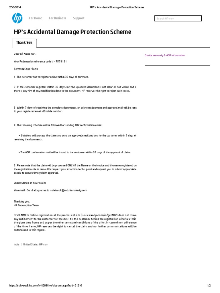 HP's Accidental Damage Protection Scheme | PDF | Hewlett Packard | Email