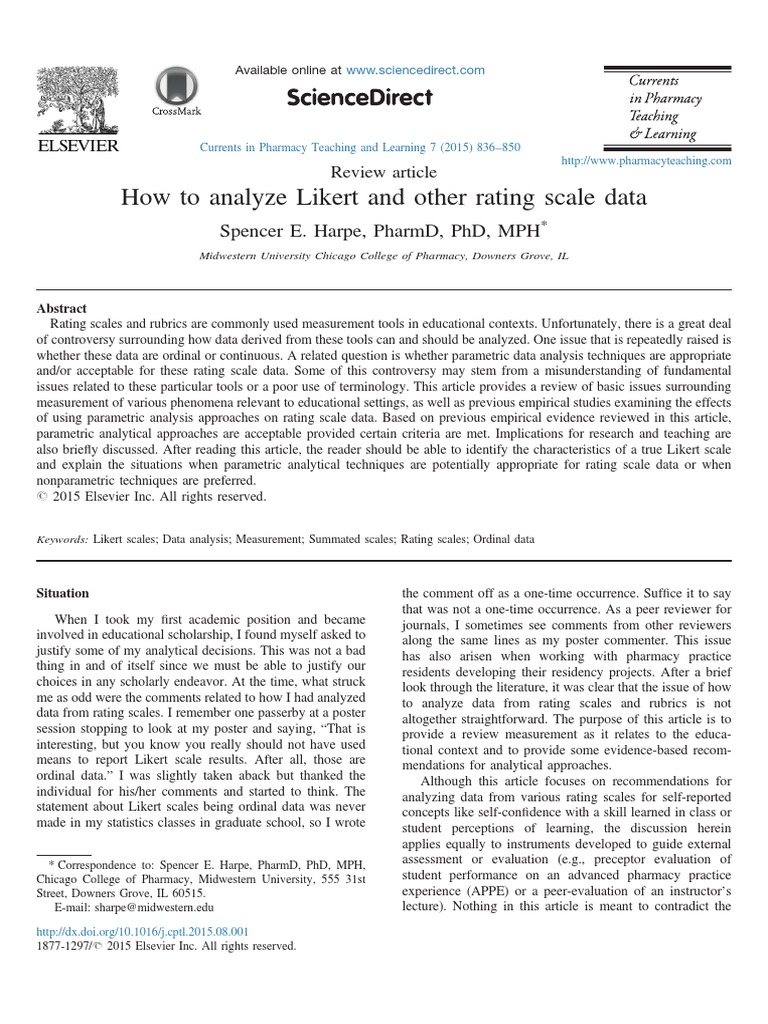 Analyzing Likert Scale Data in Education | PDF | Likert Scale | Level ...
