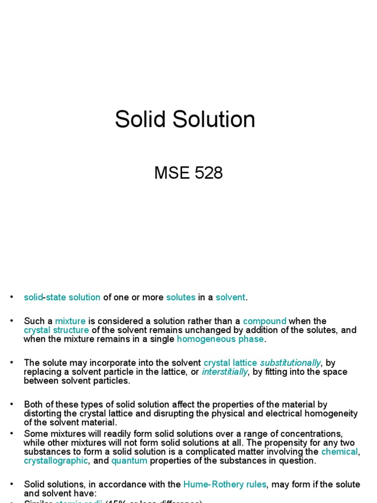 Solid Solutions | PDF | Solution | Physical Chemistry