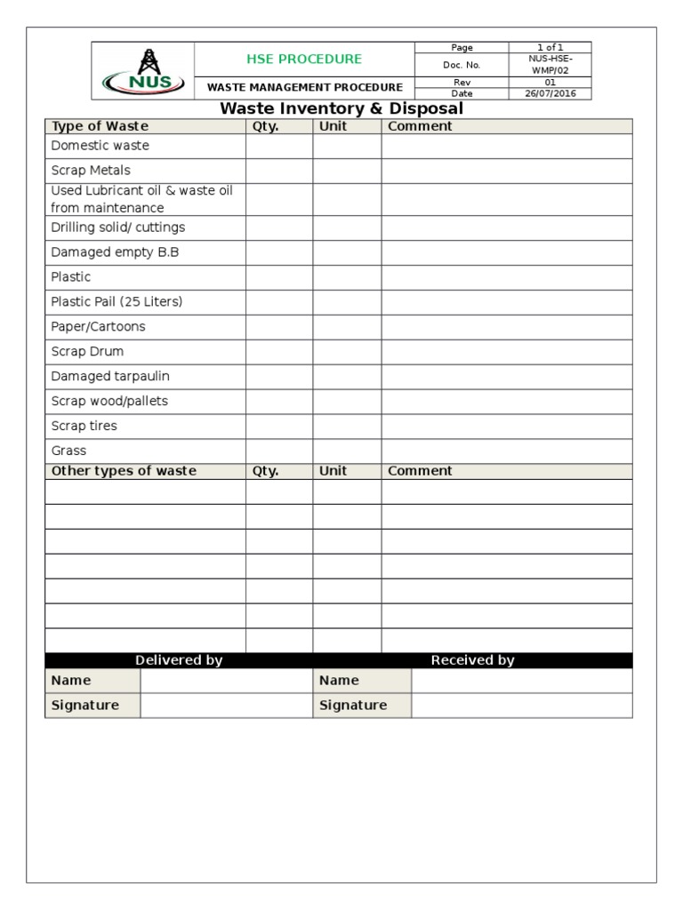 02 Waste Inventory & Disposal
