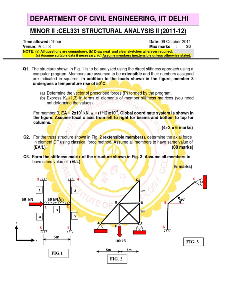 Department of Civil Engineering, Iit Delhi: Minor Ii:Cel331 Structural ...