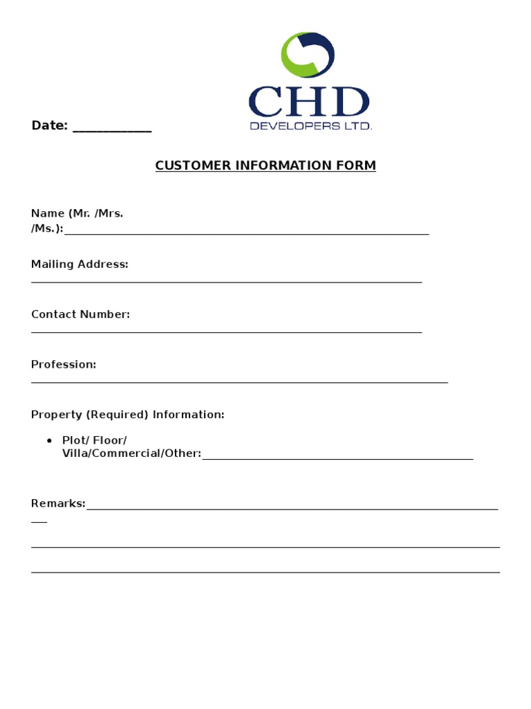 Customer Information Form Template | PDF | Business | Finance & Money ...