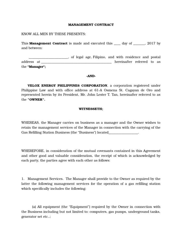 Proposed Management Contract | PDF | Fee | Taxes