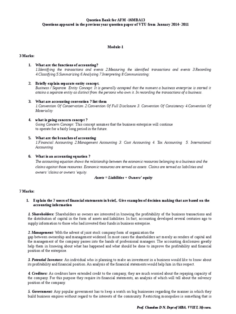 AFM Question Bank For 16MBA13 Scheme | PDF | Debits And Credits ...