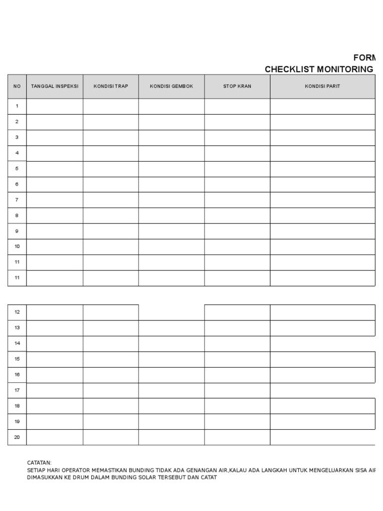 Form Checklist Monitoring Oil Trap | PDF