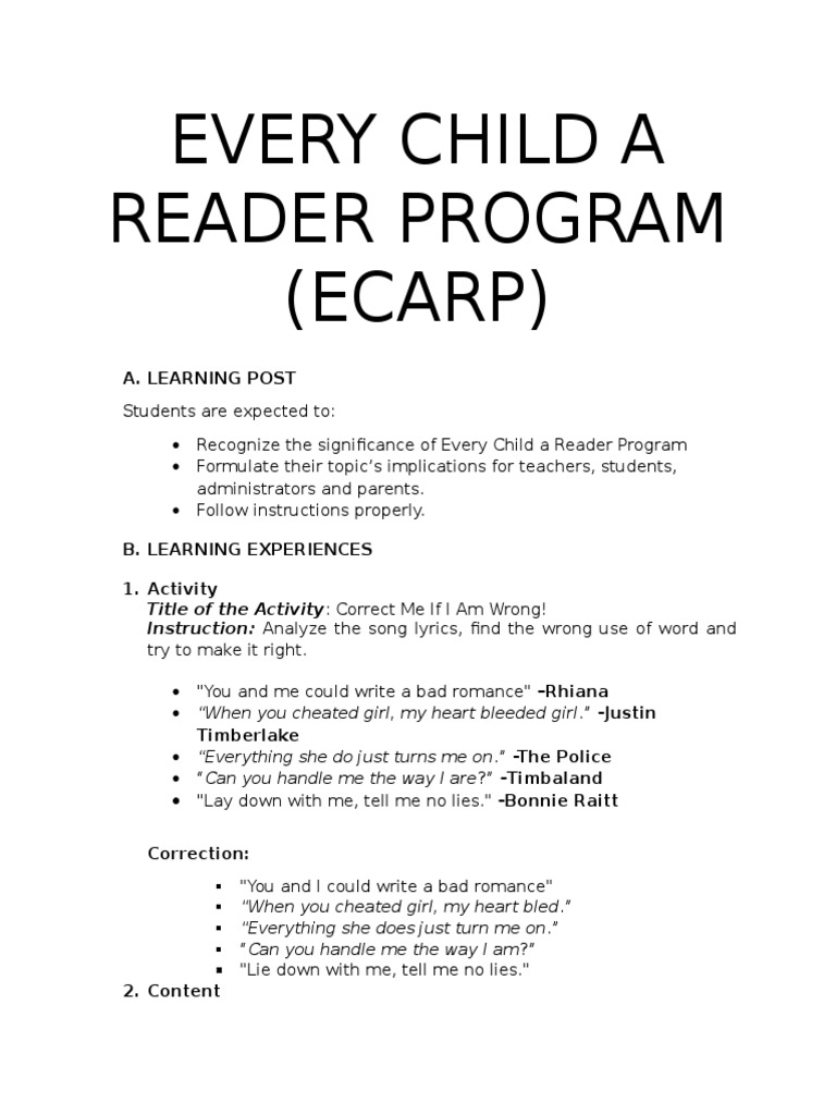 Module For ECARP | PDF | Reading (Process) | Phonics