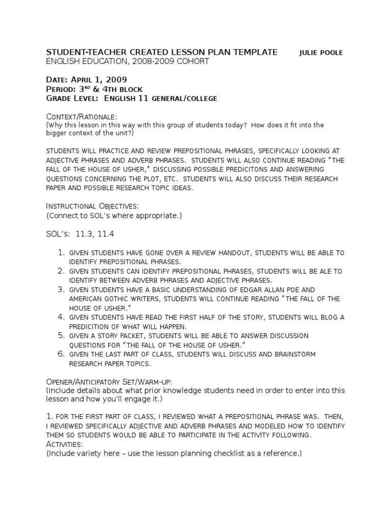 Adjective Adverb Phrase Lesson Plan | PDF