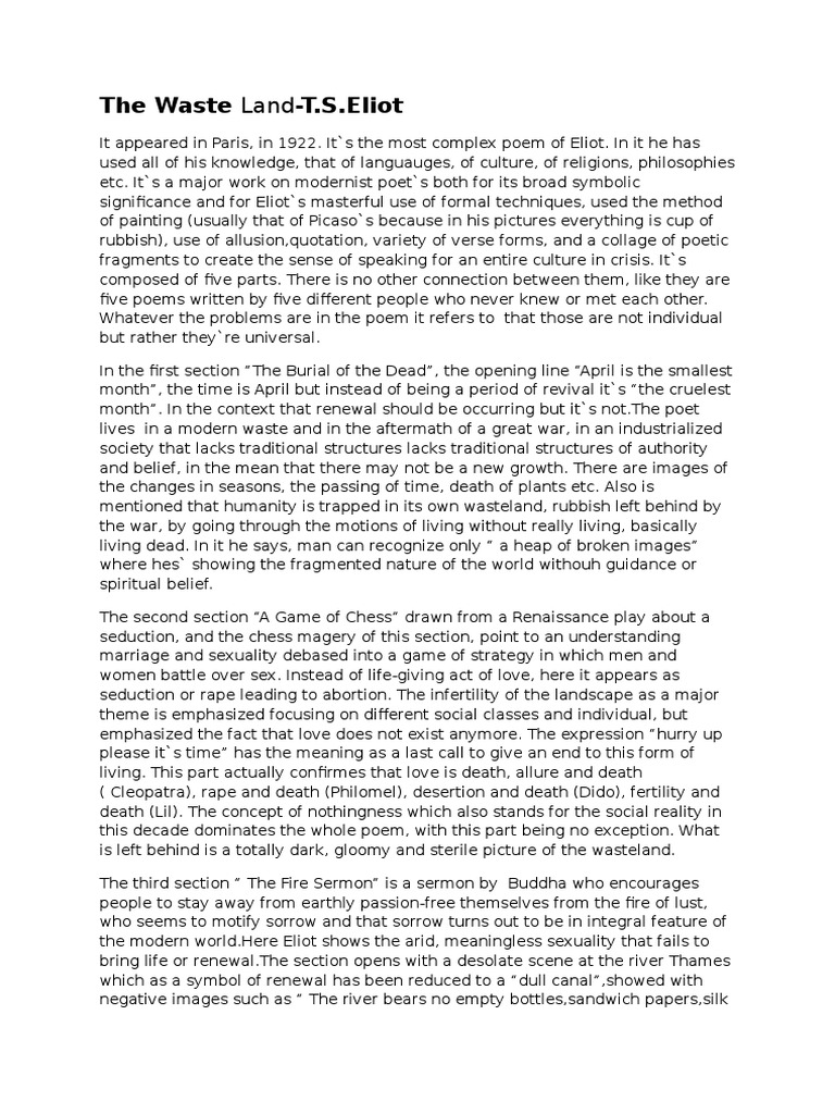The Waste Land | PDF | T. S. Eliot | Religion And Belief