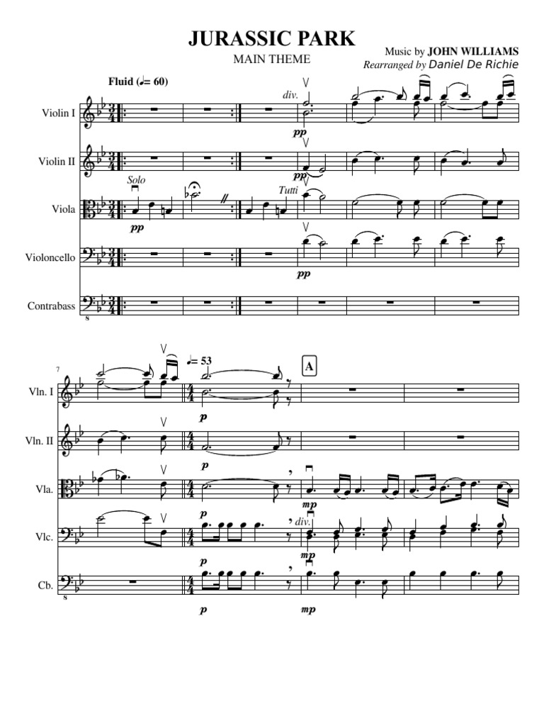 Jurassic Park Themes | PDF | Continuous Pitch Instruments | Chordophones