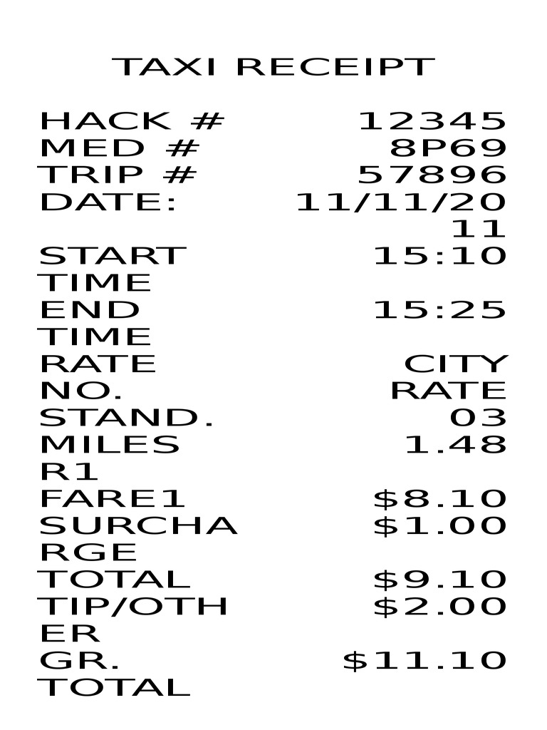 Taxi Receipt Sample Template | PDF | Business | Technology & Engineering