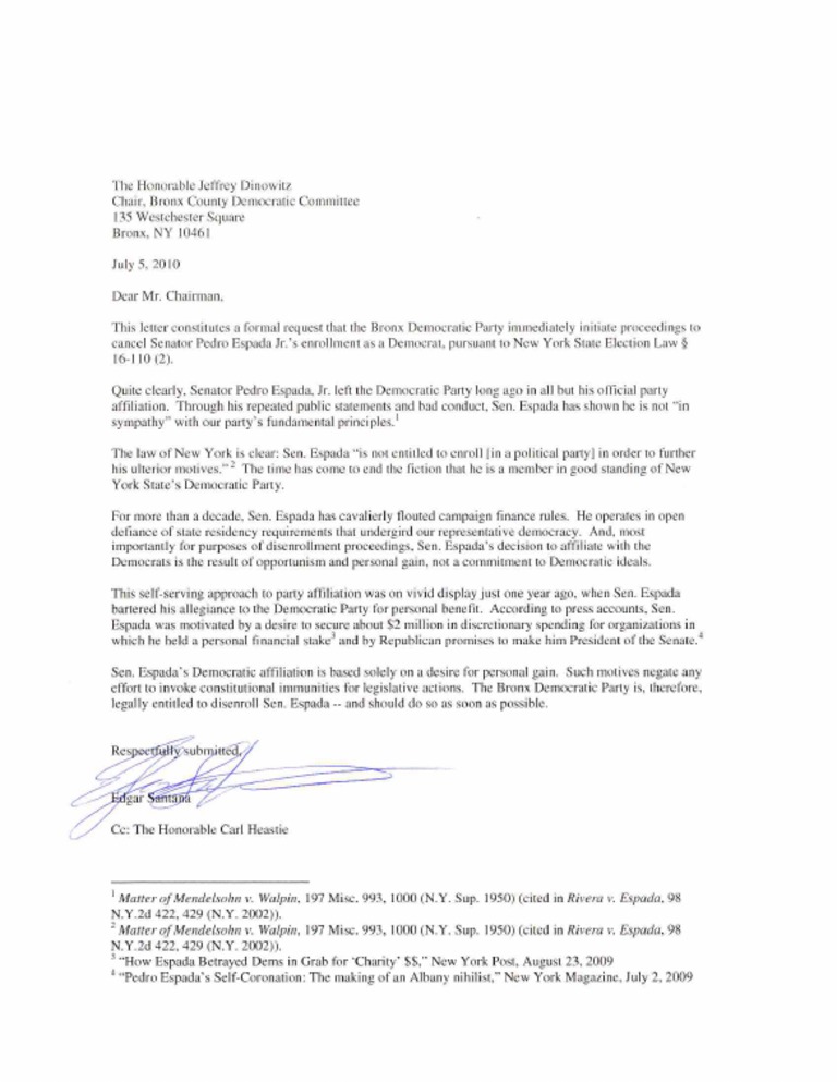 Dinowitz Letter Re Espada | PDF