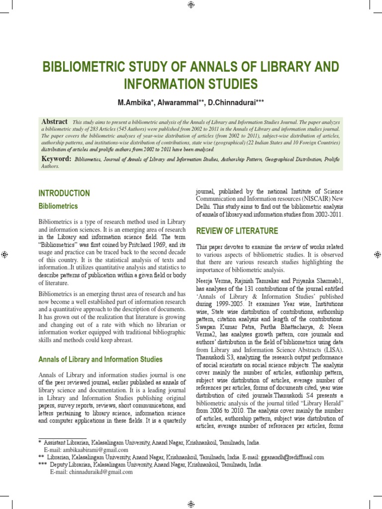 Bibliometric Study of Annals of Library and Information Studies ...