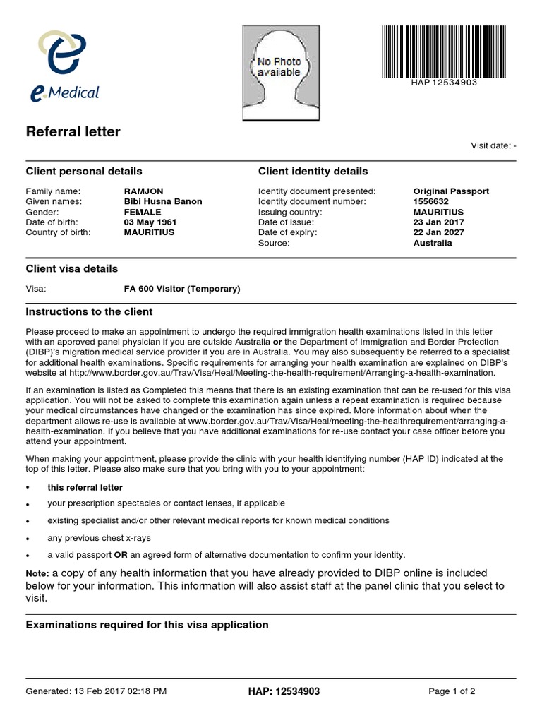 Hap Id 12534903 | Download Free PDF | Travel Visa | Physical Examination