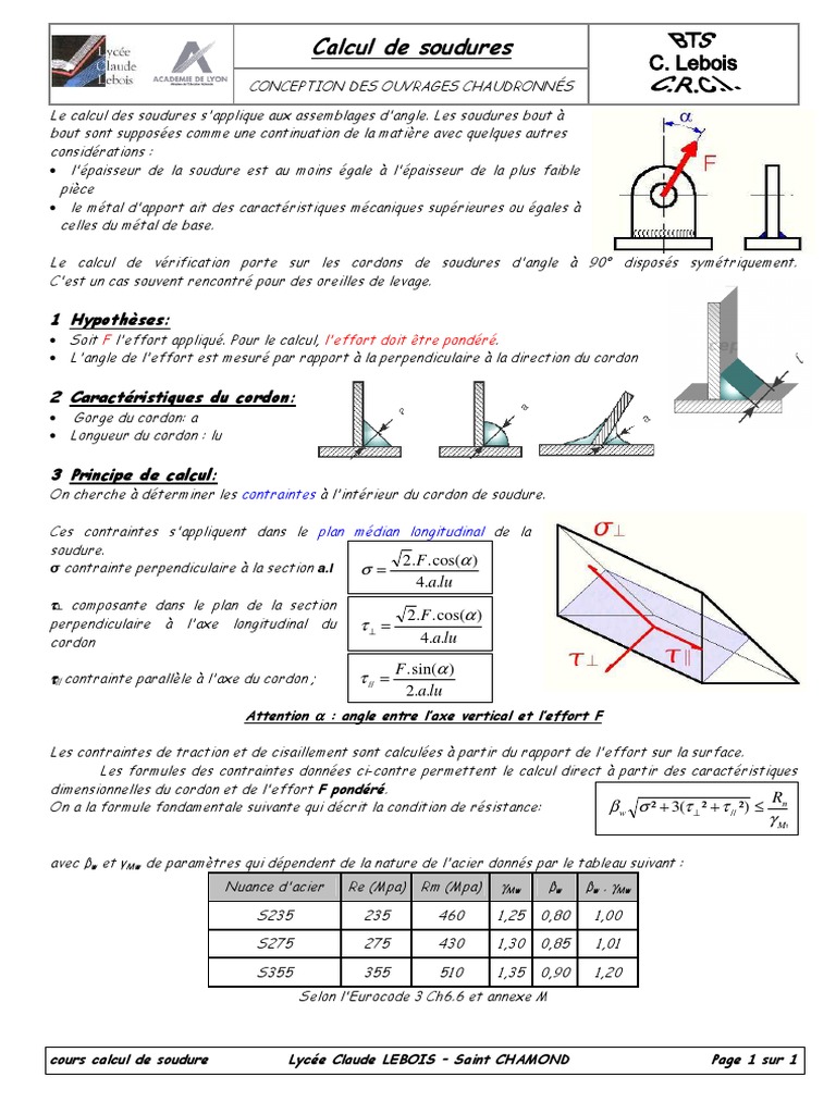Cours Calcul de Soudure | PDF | Contrainte de cisaillement | Soudage