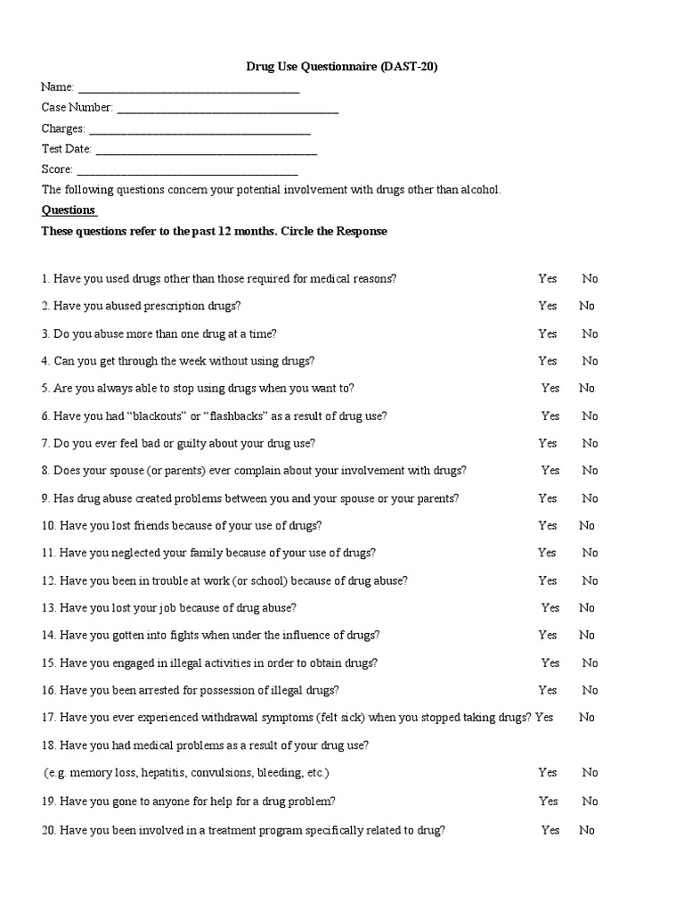 DAST Questionnaire - DRUG ABUSE | PDF | Lifestyle