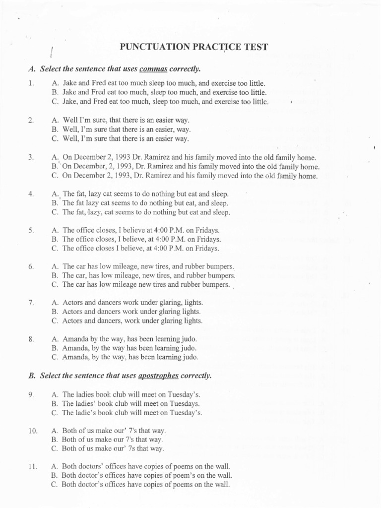 Punctuation Practice Test MCQs | PDF | Graphemes | Punctuation