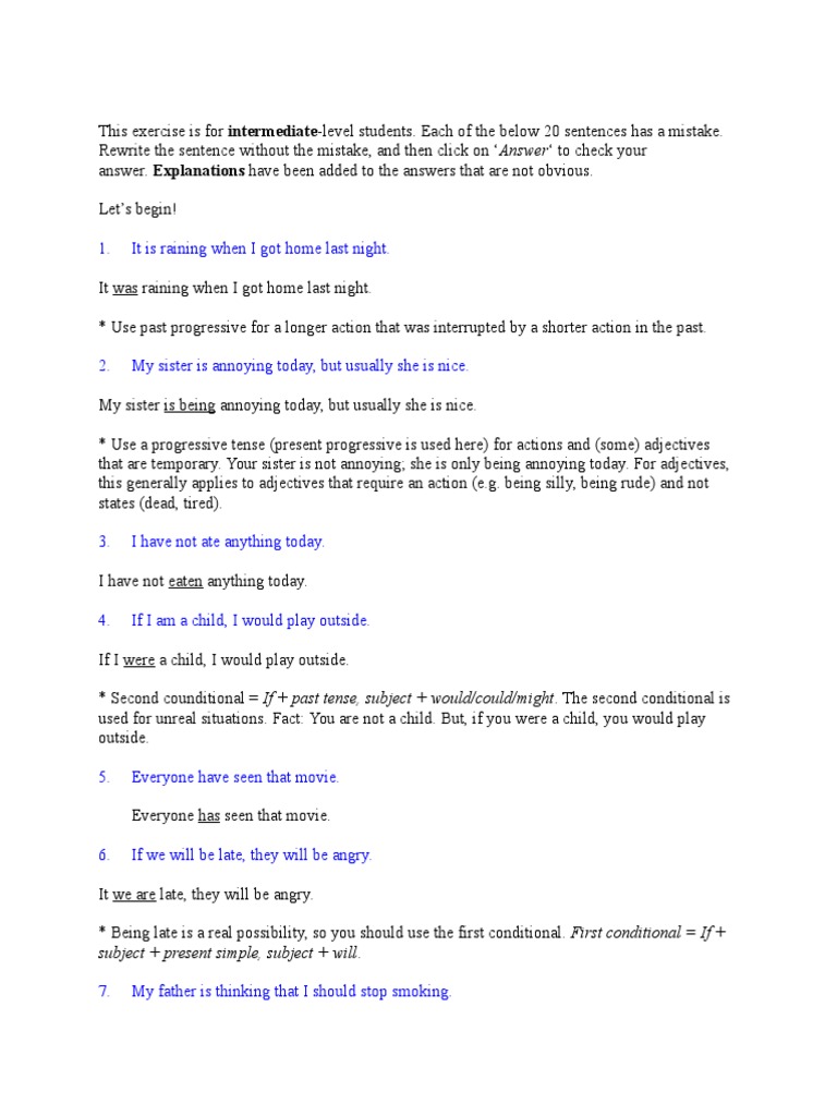 Grammar Error Detection Exercise Verb Subject Grammar