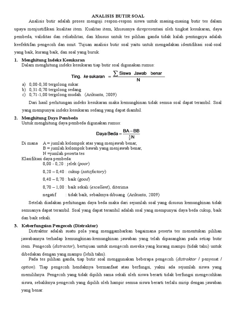 Rumus Daya Pembeda dan Kesukaran Soal | PDF | Metode & Bahan Ajar ...