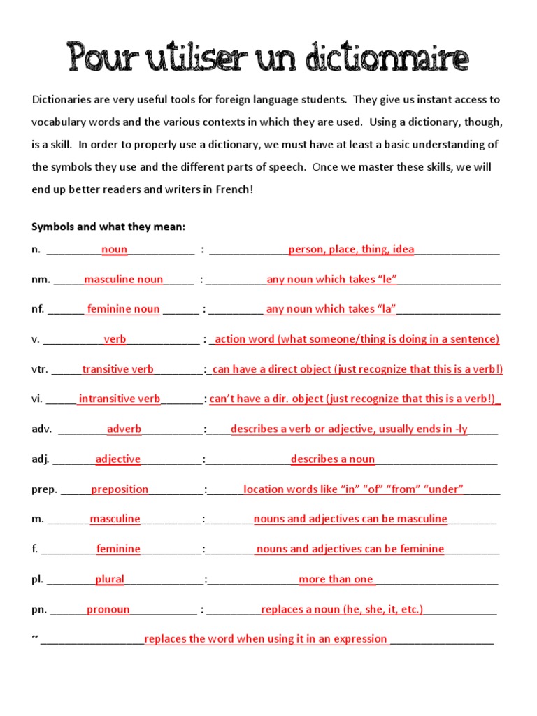 Pour Utiliser Un Dico | PDF | Adjective | Grammatical Gender