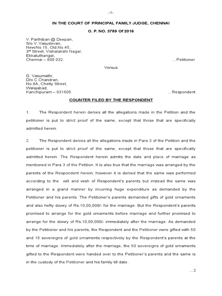 Respondent's Counter in Divorce Case | PDF | Marriage | Social Institutions