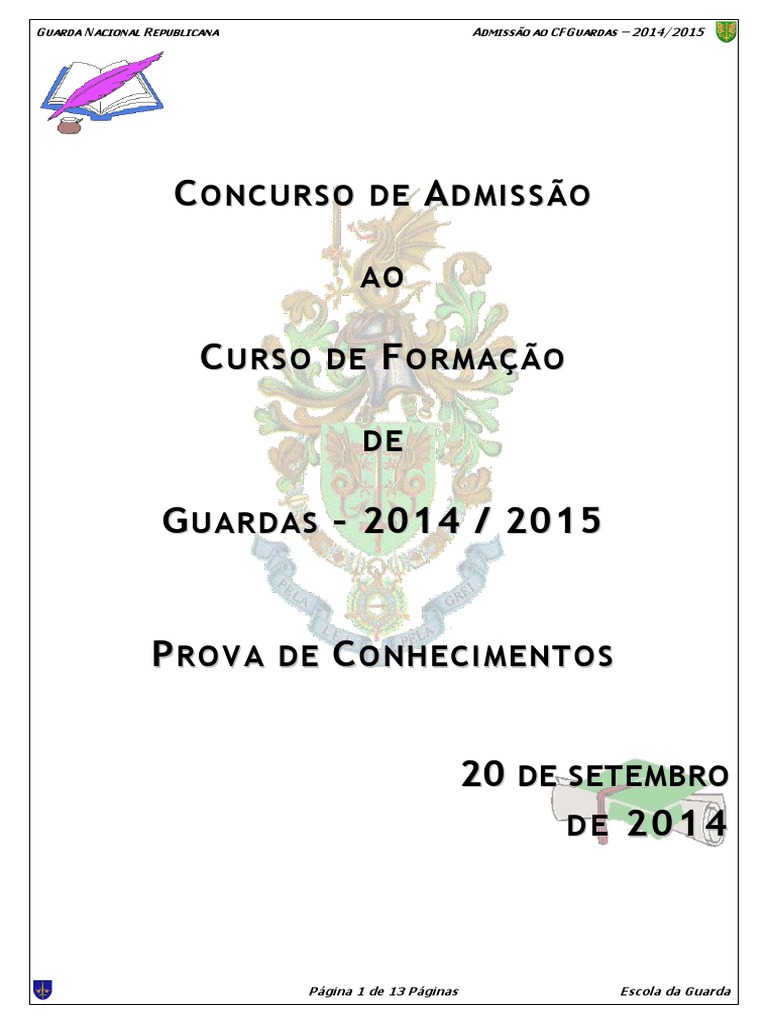 Concurso GNR 2014 prova conhecimentos | PDF | Sargento | Portugal