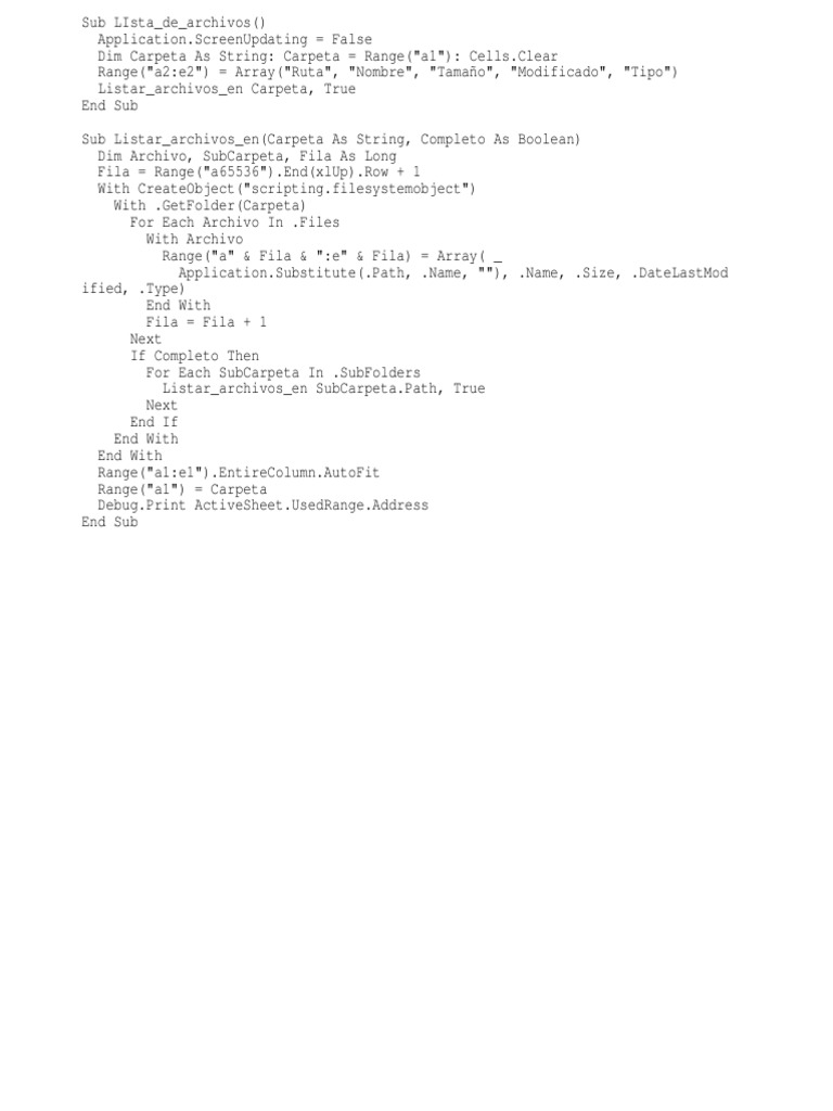 Código VB Excel - Macro Listar Archivos | PDF