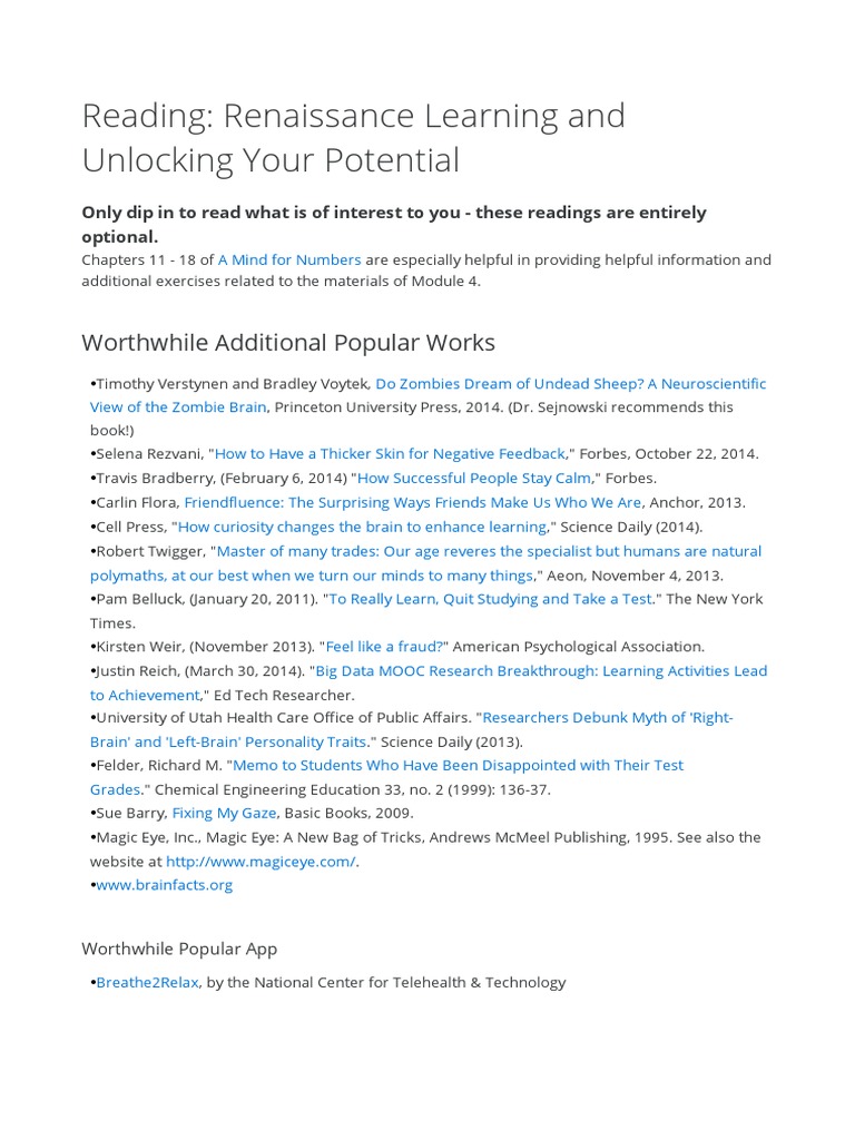 Reading-Renaissance Learning and Unlocking Your Potential | PDF ...